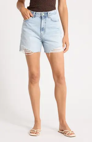 REFORMATION High Waist Raw Hem Denim Shorts - Dory