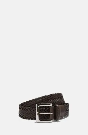 SCAROSSO Braided Suede Belt Brown Calf
