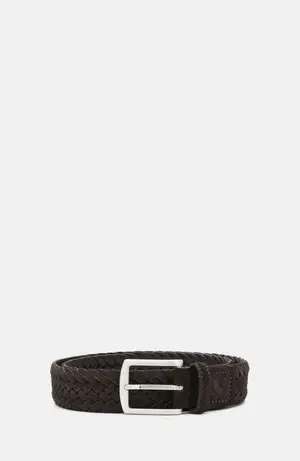 SCAROSSO Braided Suede Belt - Brown Suede