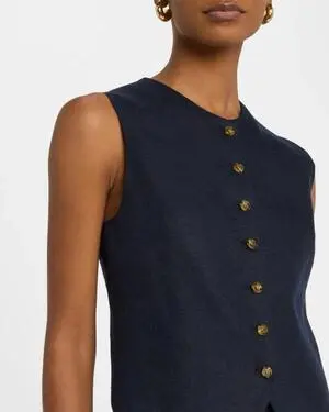 ARGENT Basketweave Linen Waistcoat - Midnight