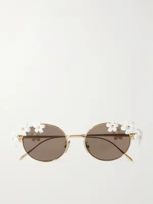 Loewe Paula's Ibiza Embellished Round-frame Gold-tone Sunglasses - White