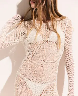 Stella McCartney Long Sleeve Crochet Maxi Dress - Natural