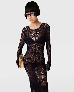 Stella McCartney Long Sleeve Crochet Maxi Dress