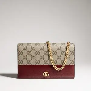 Gucci Bi-color Gg Marmont Wallet On Chain Leather - Bordeaux
