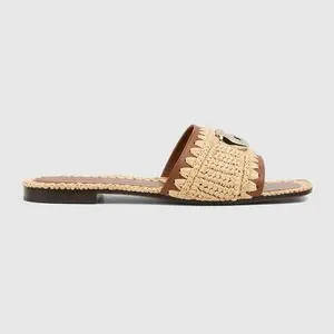 Gucci Double G Raffia Slide Sandal