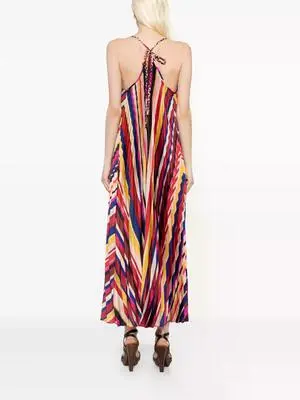 Farm Rio Diagonal Stripes Pleated Midi Dress