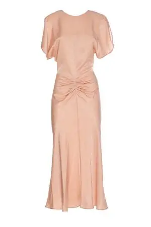 Victoria Beckham V-Neck Short-Sleeve Dress - Pink