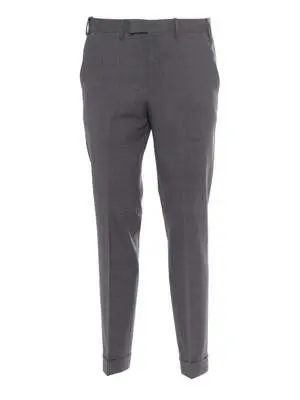 PT TORINO Flat Front Wool Blend Trousers - Gray
