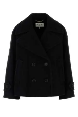 Chloé Embroidered Wool Coat - Black