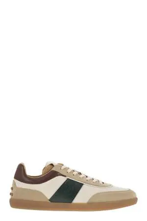 TOD'S Tabs Suede Leather Sneakers - Cream/brown/green
