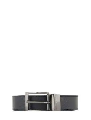 Emporio Armani Leather Belt With Crocodile Print And Golden Buckle - Blu/blu