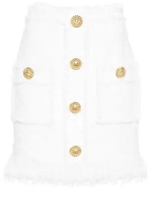 Balmain Button Detailed Tweed Skirt - White