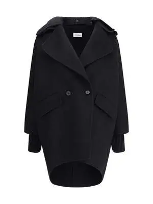 P.a.r.o.s.h Single-Breasted Wool Coat With High Collar And Tie Detail - Black