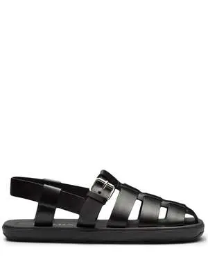 Prada Interwoven Straps Flat Sandals - Black