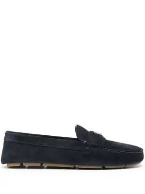 Prada Enamel Triangle Logo Suede Loafers