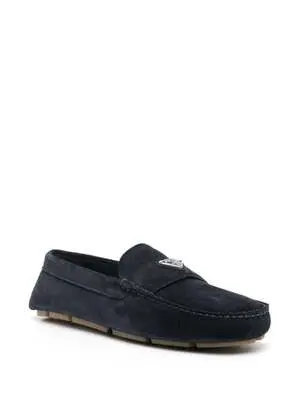 Prada Enamel Triangle Logo Suede Loafers
