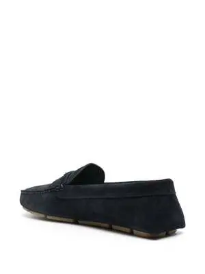 Prada Enamel Triangle Logo Suede Loafers