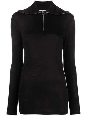 JIL SANDER Long-Sleeved Top With Zip - Black