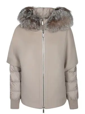 MOORER Long Coat With Quilted Front - Beige