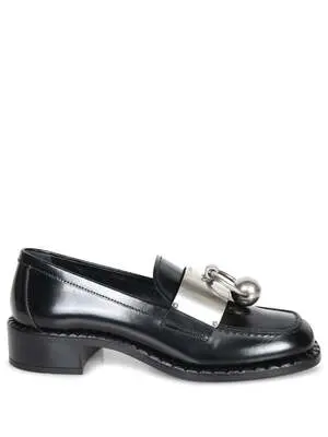 Prada Leather Loafers With Silver Metal Detail - Black