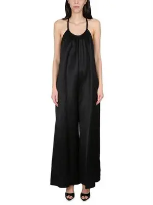 ALYSI Wide Leg Satin Jumpsuit - Black