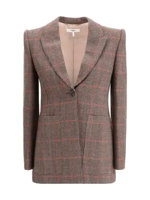 Chloé Checked Wool Blazer - Brown