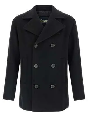 Herno Wool Double-Breasted Coat - Black