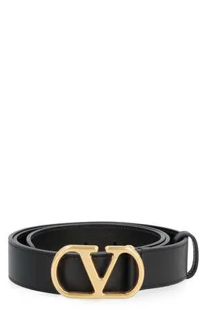 Valentino Garavani VLogo Signature Leather Belt - Black