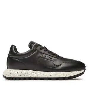 Emporio Armani Leather Low Top Sneakers - Black