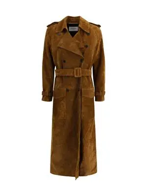Saint Laurent Suede Trench Coat - Brown