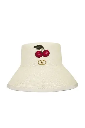 Valentino Garavani V Logo Signature Bucket Hat Naturale  Rosso  Verde  & Antique Brass