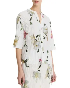 Vince Pleated Peony Print Shirt