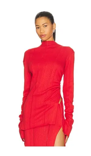 JADE CROPPER Long Sleeve Mockneck Knit Top