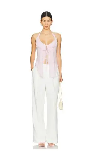 LOVERS AND FRIENDS Halterneck Top With Ruffle Trim - Blush