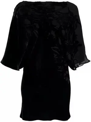 REV Floral-print Velvet Dress - Black