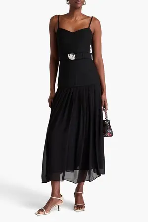 NICHOLAS Belted Crepe And Georgette Midi Dress
