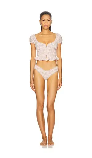 For Love & Lemons Petal Gingham Thong Panty In Blush