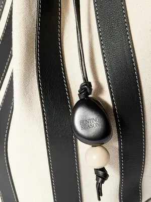 HUNTING SEASON Extra Large Drawstring Leather-trimmed Striped Canvas Bucket Bag