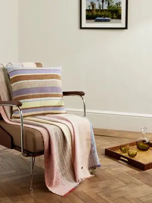 GOD'S TRUE CASHMERE Rainbow Fringed Embellished Cashmere Blanket