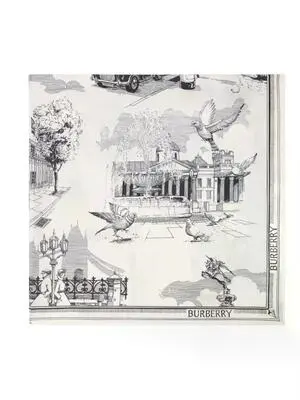 Burberry London Landmarks Silk Scarf - White