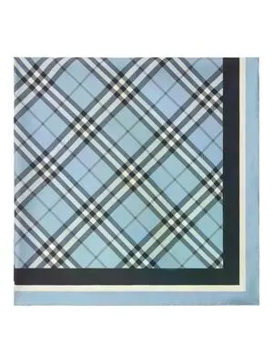 Burberry Checked Silk Scarf - Blue