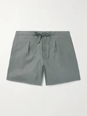 STOFFA Straight-leg Linen Drawstring Shorts - Gray