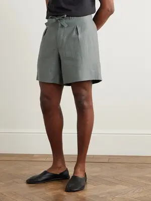 STOFFA Straight-leg Linen Drawstring Shorts - Gray