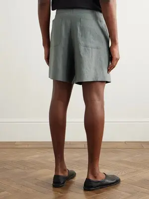 STOFFA Straight-leg Linen Drawstring Shorts - Gray