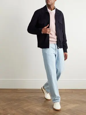 Thom Sweeney Suede Bomber Jacket - Blue