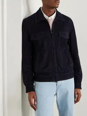 Thom Sweeney Suede Bomber Jacket - Blue