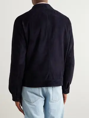 Thom Sweeney Suede Bomber Jacket - Blue
