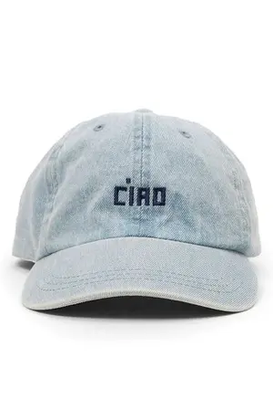 Clare V. Denim Baseball Cap - Light Denim Navy Embroid Ciao
