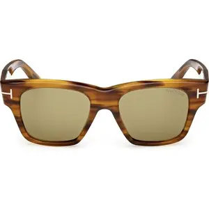 TOM FORD 53mm Square Sunglasses - Striped Brown Honey / Green