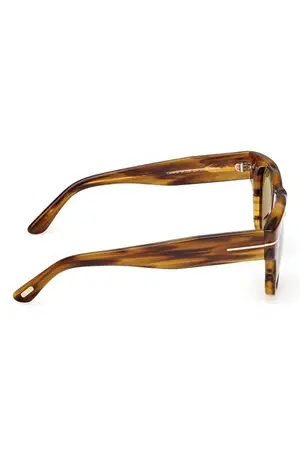 TOM FORD 53mm Square Sunglasses - Striped Brown Honey / Green